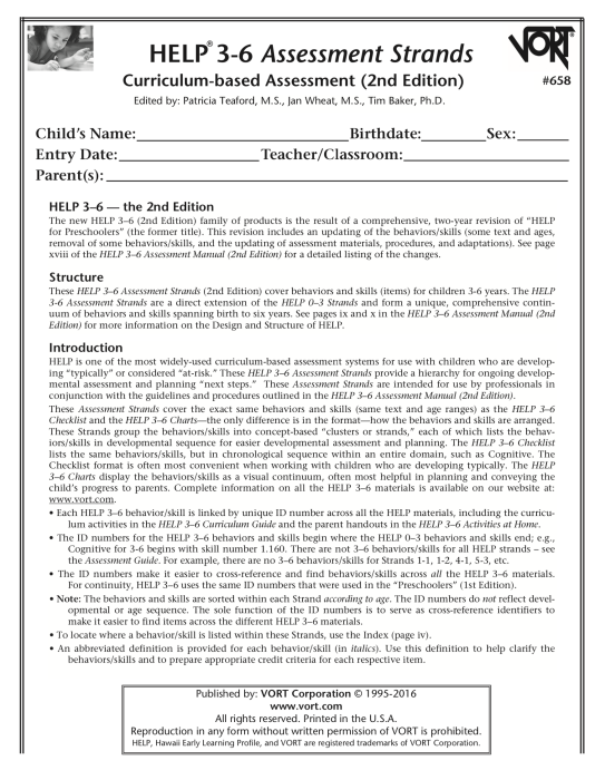 HELP 3-6 Assessment Strands (2nd Ed.) – Shine Early Learning