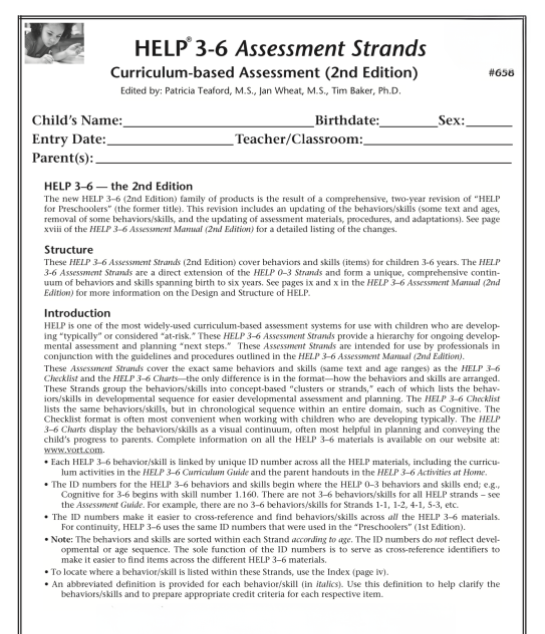 HELP 3-6 Assessment Strands (2nd Ed.) – Shine Early Learning