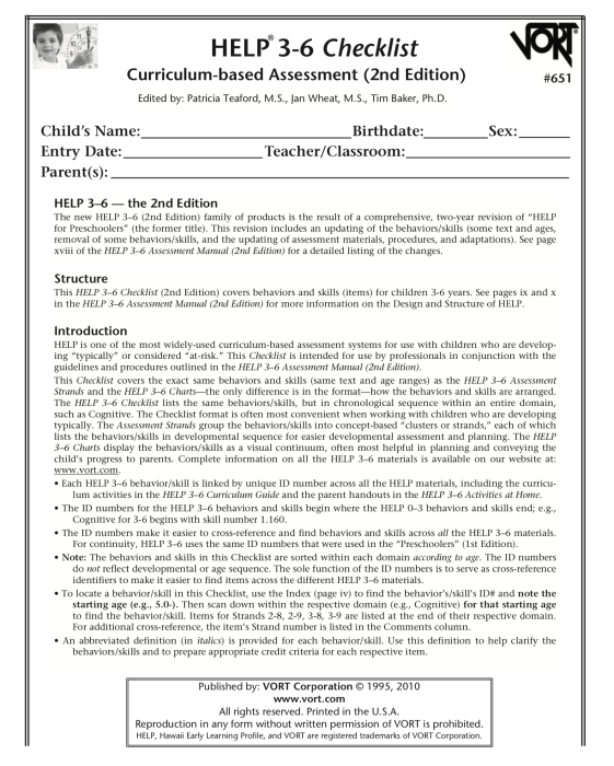HELP 3-6 Checklist (2nd Ed.) – Shine Early Learning