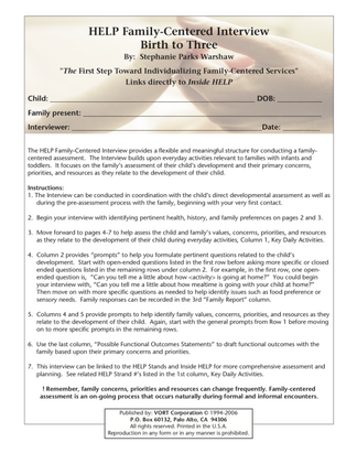 HELP Family-Centered Interview – Shine Early Learning