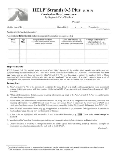 HELP Strands 0-3 PLUS – Shine Early Learning